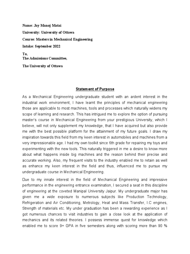 UOttawa SOPV1 | PDF | Engineering | Mechanical Engineering