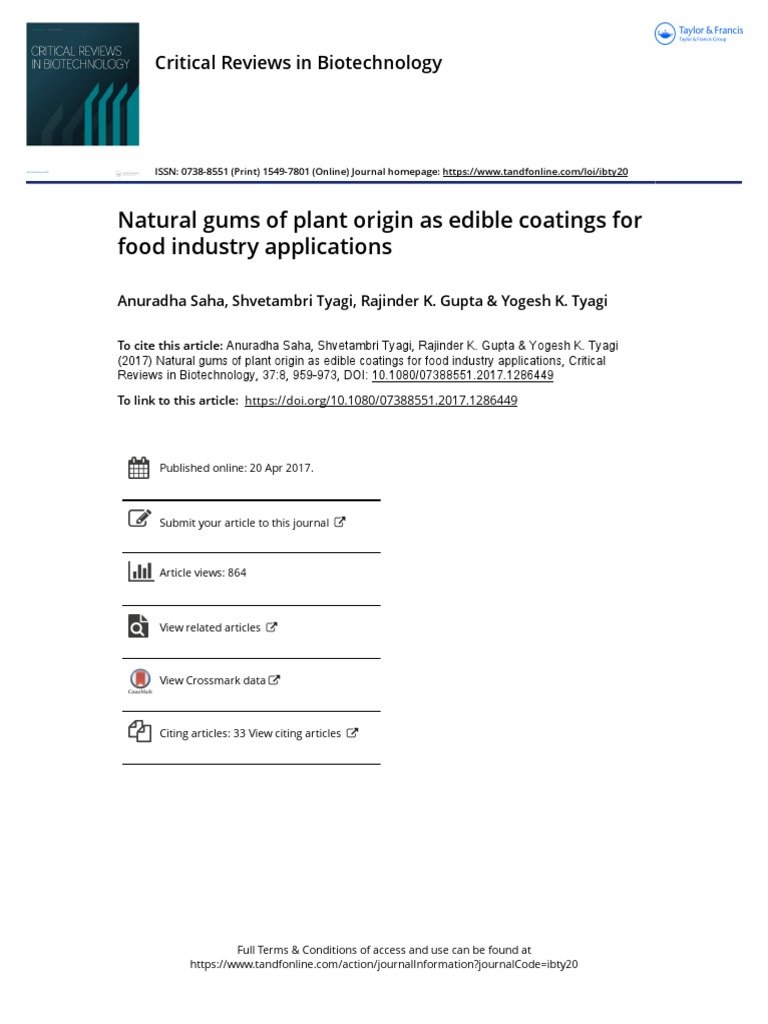 Natural Gums of Plant Origin As Edible Coatings For Food Industry ...