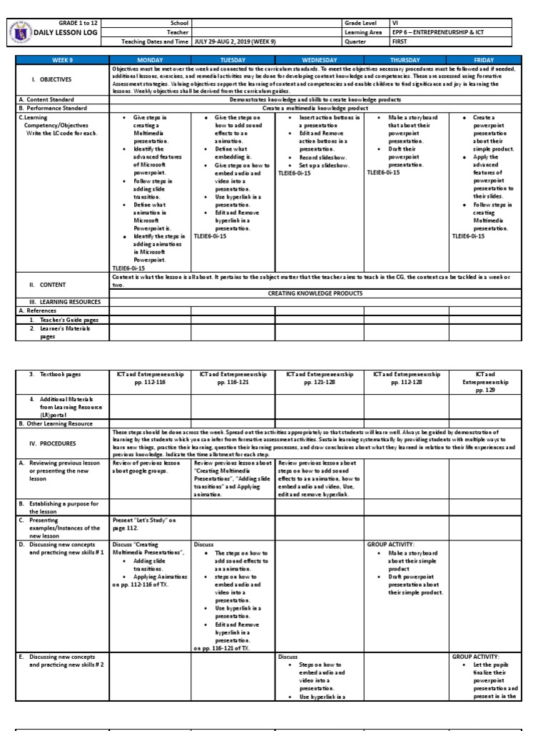 DLL Epp 6-Ict q1 Week 9 | PDF | Educational Technology | Learning