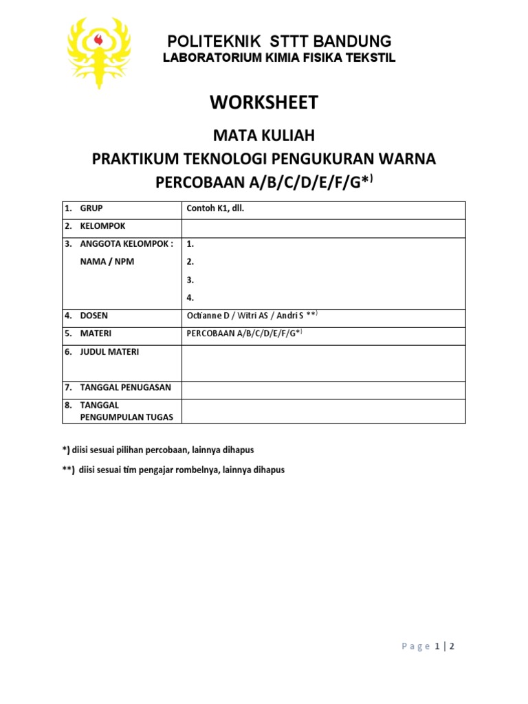 Panduan Dan Template Worksheet Praktikum TPW 2023 | PDF