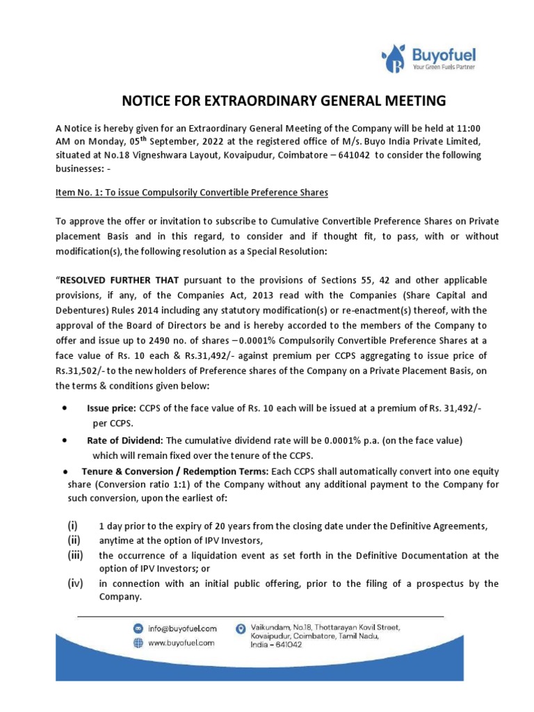 EGM NOTICE | PDF | Stocks | Preferred Stock