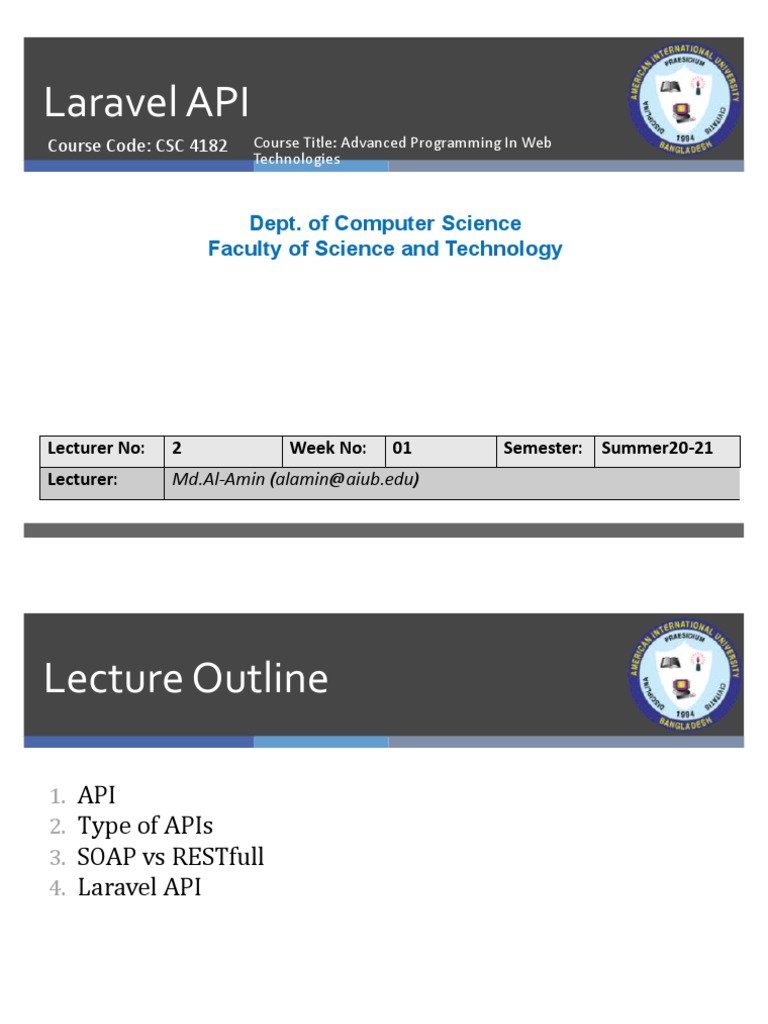 Lecture 1 Laravel API | PDF | Representational State Transfer | Soap