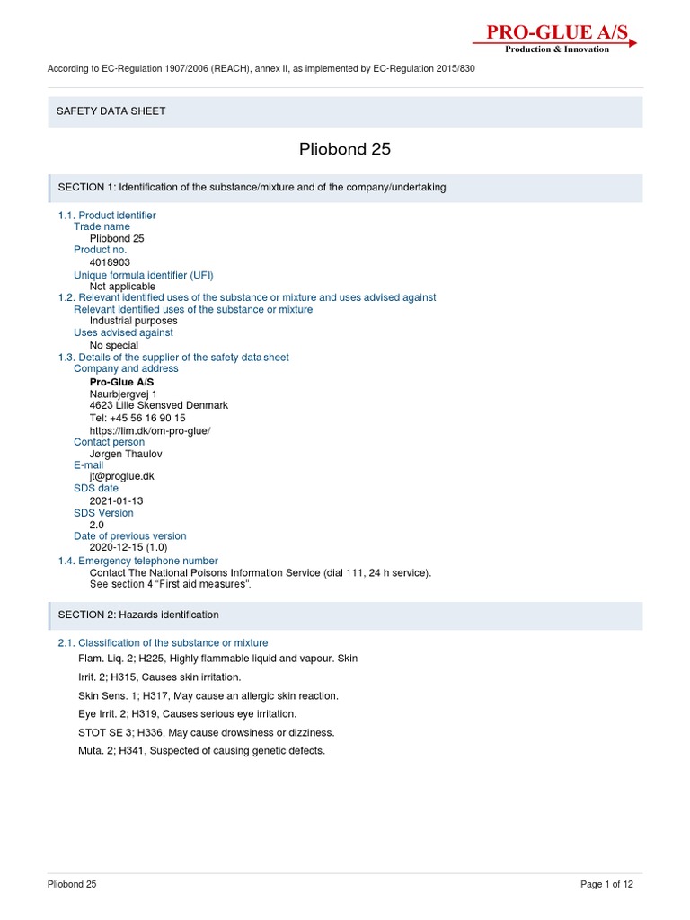 Pliobond 25 4018903 GB-En v2 0-Konverteret | PDF | Toxicity | Dangerous ...