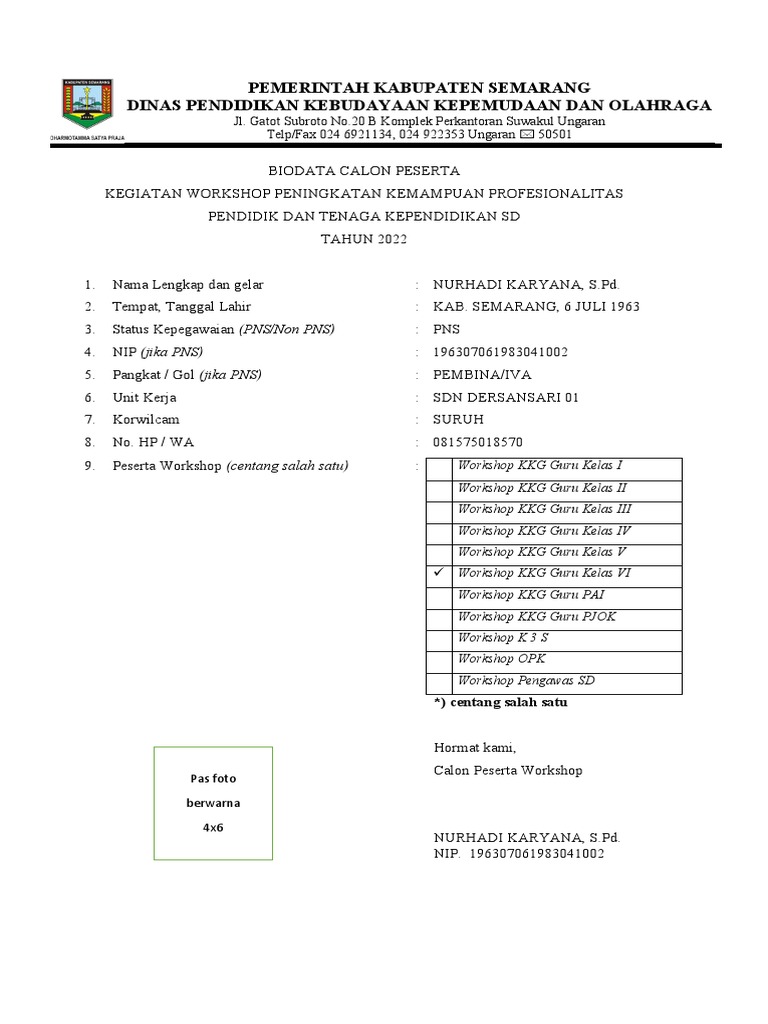 Biodata Peserta Workshop Kelas VI-1 | PDF