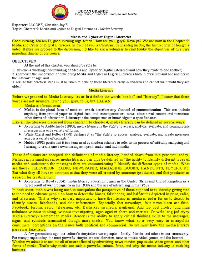 Handout Script | PDF | Media (Communication) | Literacy