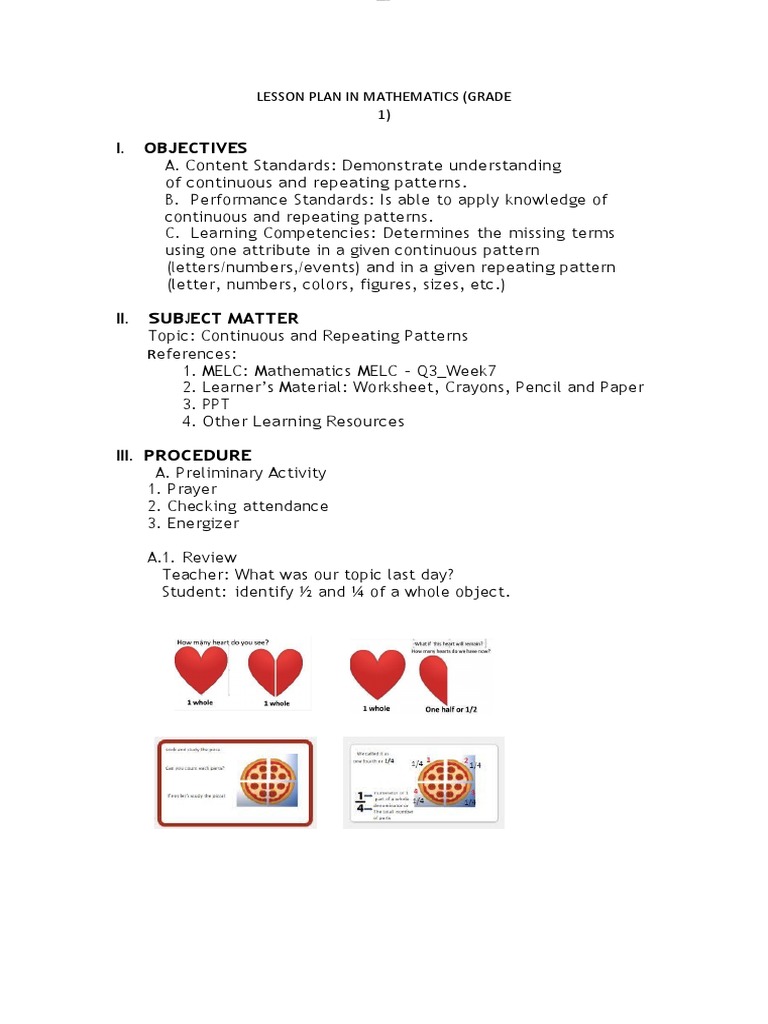 Lesson Plan in Math 1 To Be Able To Teach The Student How To Properly ...