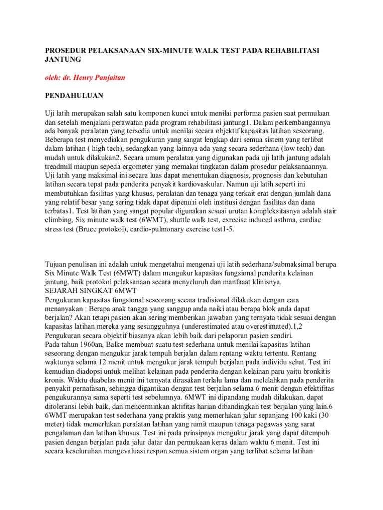 6MWT Six Minute Walk Test | PDF