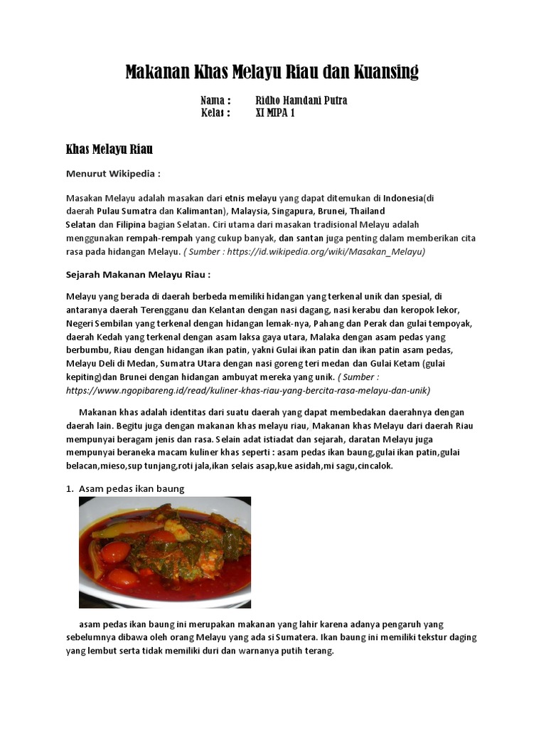 Artikel Makanan Khas Melayu Riau Dan Kuansing (Ridho Hamdani Putra) | PDF