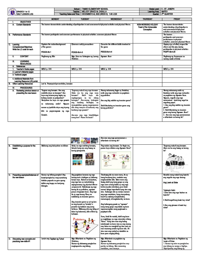 DLL - Mapeh (Pe) - 5 - Q2 - W5 | PDF