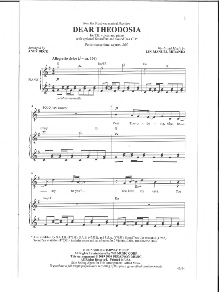 Dear Theodosia - Hamilton | PDF