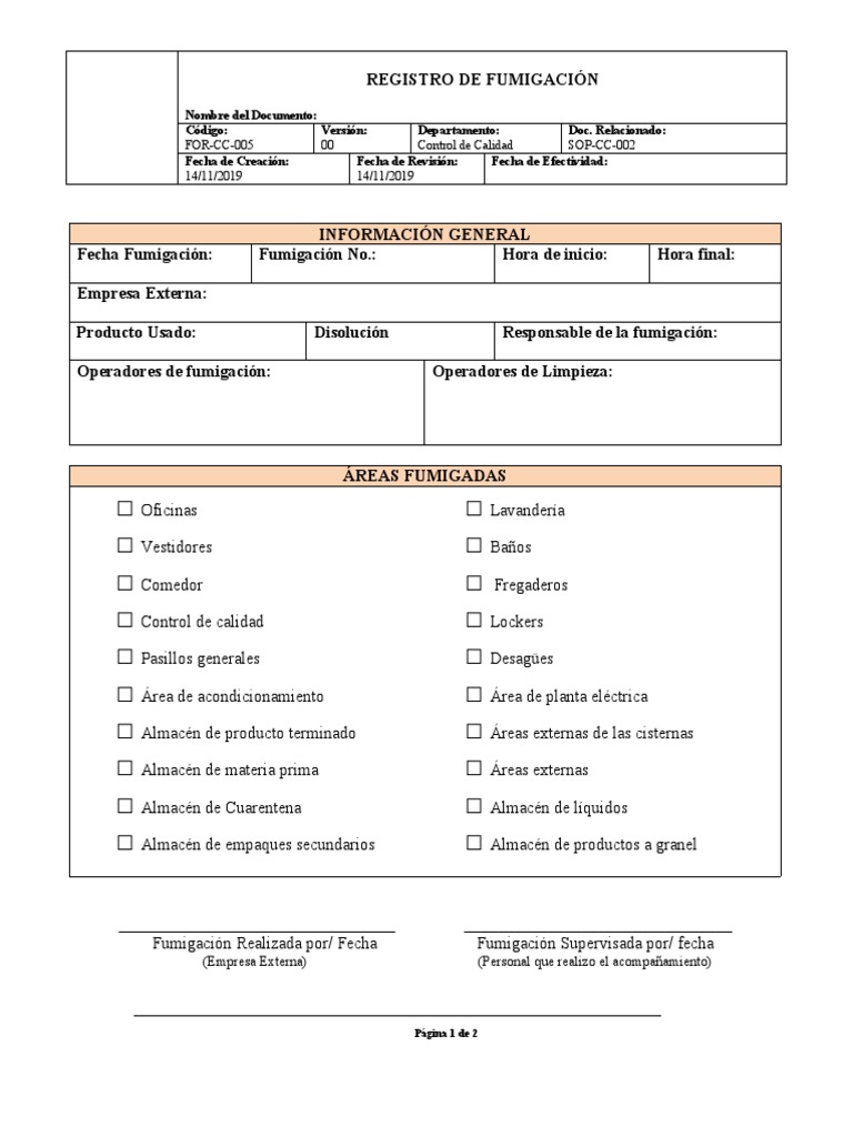 FOR-CC-005 Registro de Fumigacion | PDF