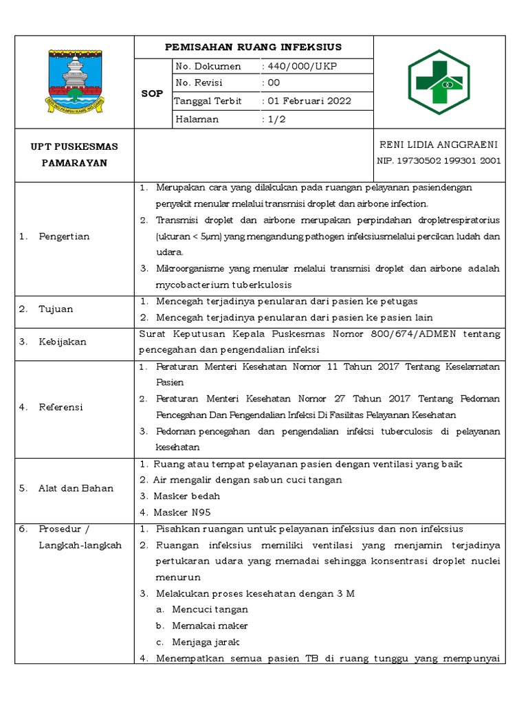 SOP PEMISAHAN RUANG INFEKSIUS | PDF