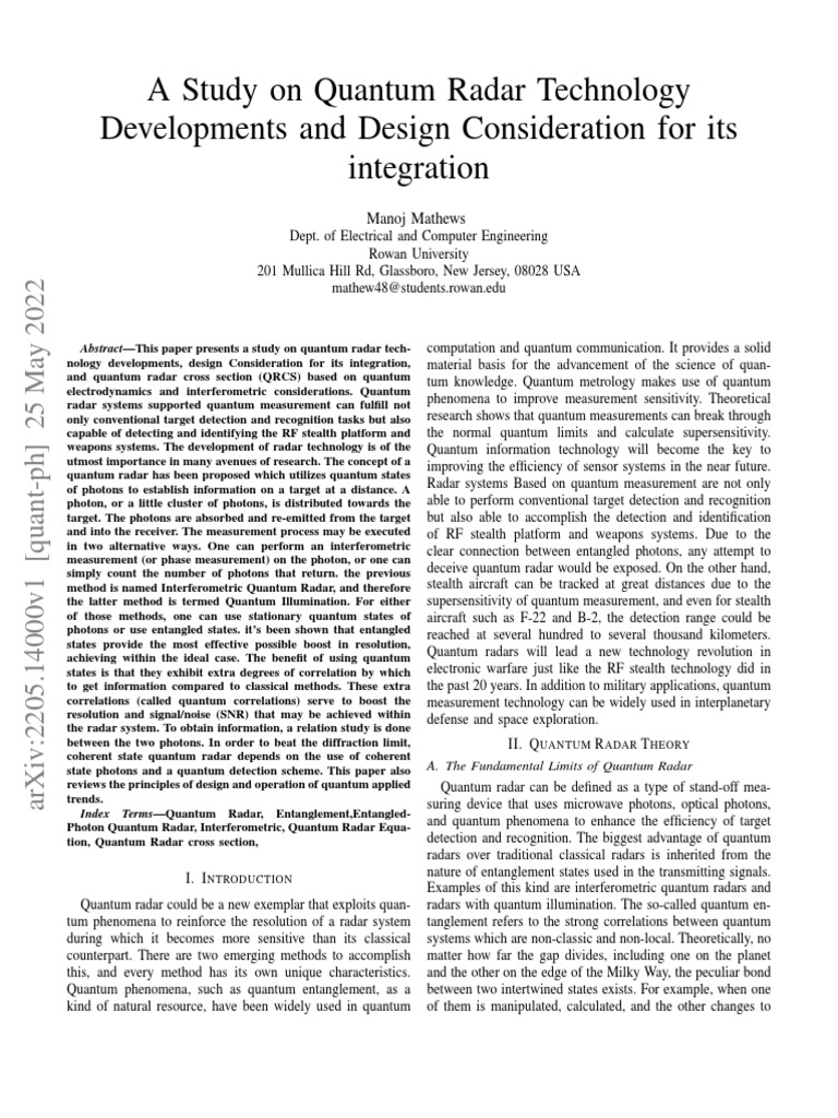 A Study On Quantum Radar Technology Developments and Design ...
