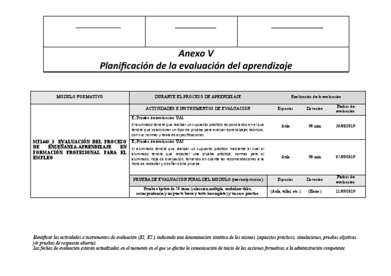 Anexo V Ejemplo MF 1445 | PDF | Evaluación | Cognición
