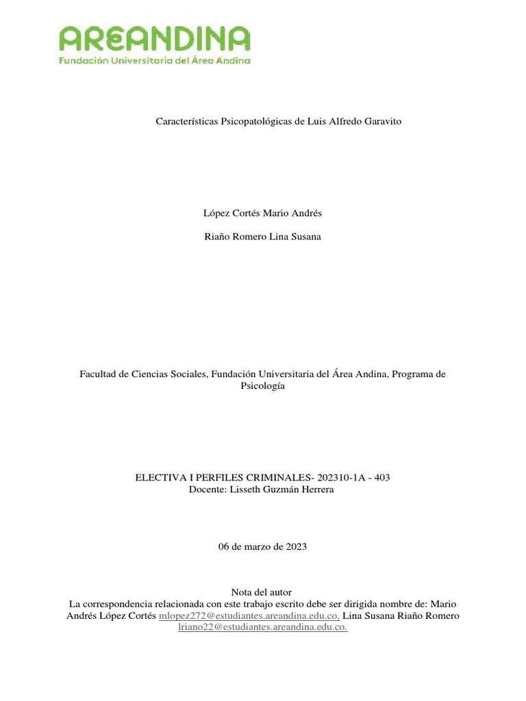 Perfiles Criminales Eje 2 Analisis de Caso Garavito | PDF | Abuso sexual | Salud mental