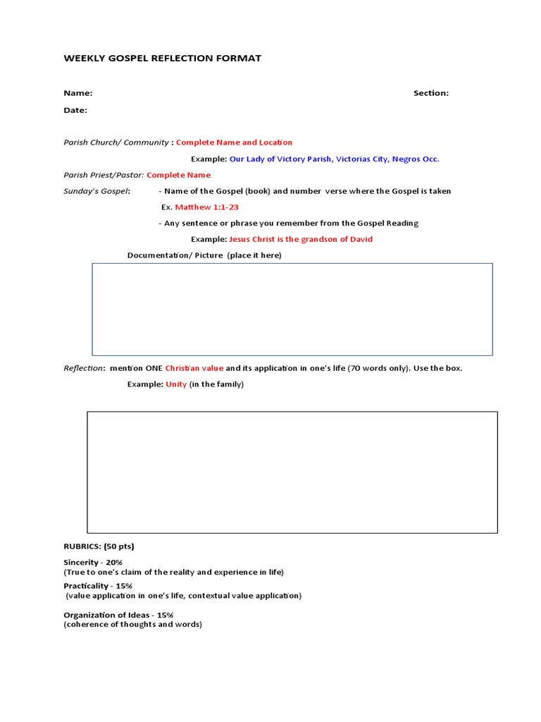 WEEKLY Gospel REFLECTION FORMAT | PDF