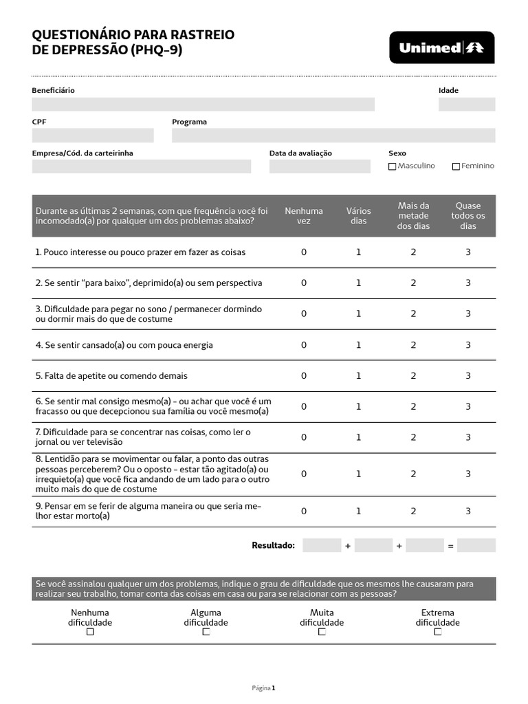 Anexo 9 - Questionário para Rastreio de Depressão (PHQ-9) | PDF