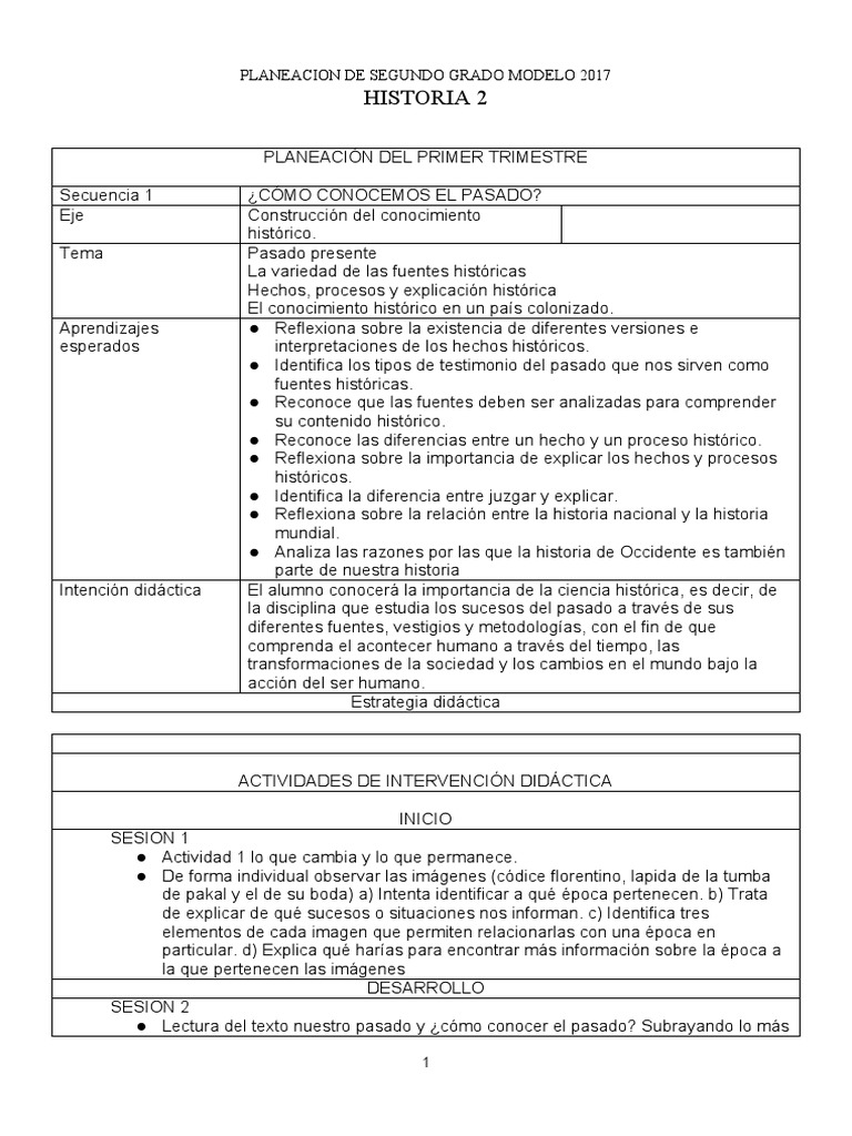 Planeacion Historia 2° | PDF