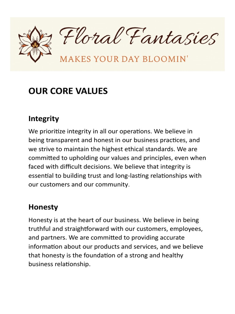 Our Core Values | PDF | Integrity | Business Ethics
