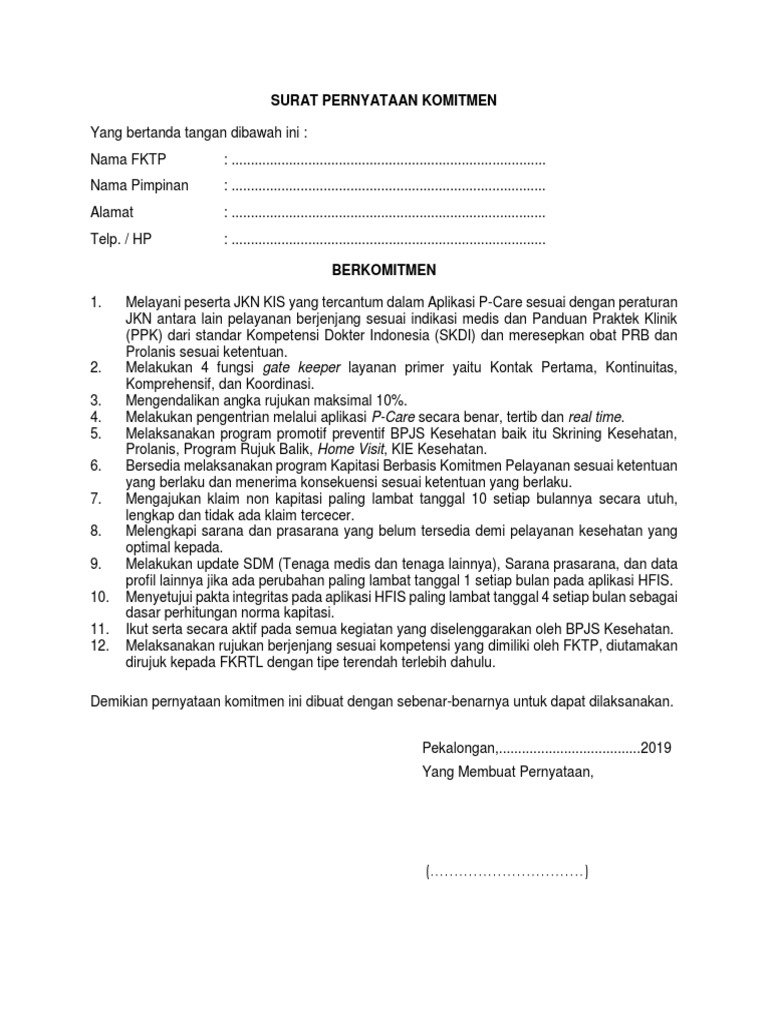SURAT PERNYATAAN KOMITMEN | PDF
