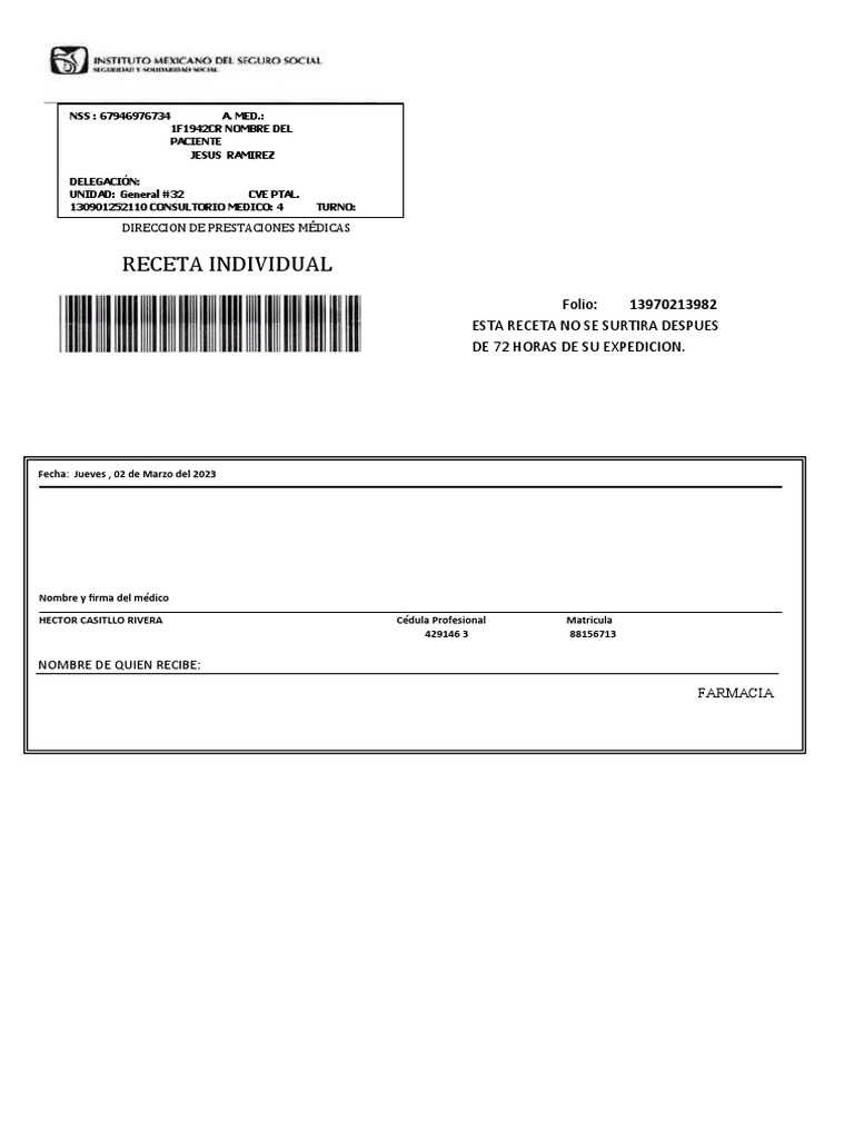 Receta IMSS en Blanco by Tuto VG | PDF