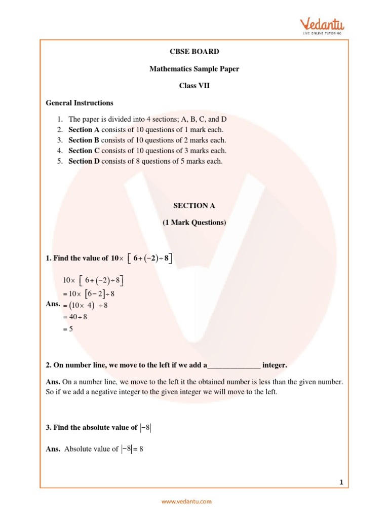 Sample Papers For Class 7 Maths Mock 2 | PDF | Triangle | Area