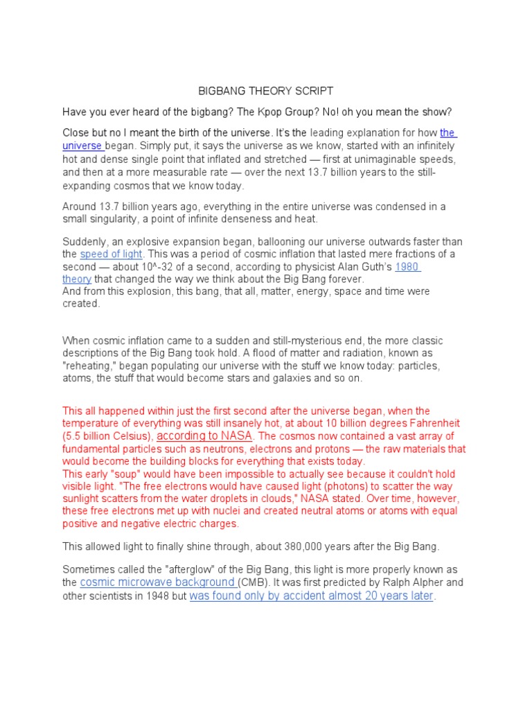 Bigbang Theory Script | PDF | Big Bang | Universe