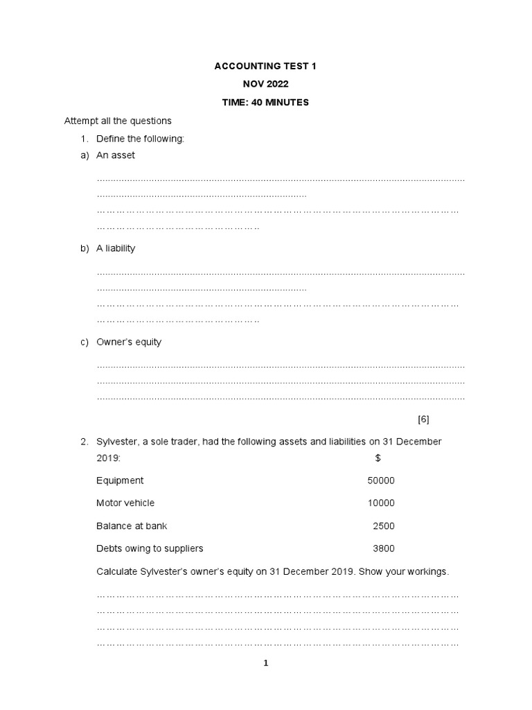 Accounting Test 1 | PDF | Debits And Credits | Equity (Finance)