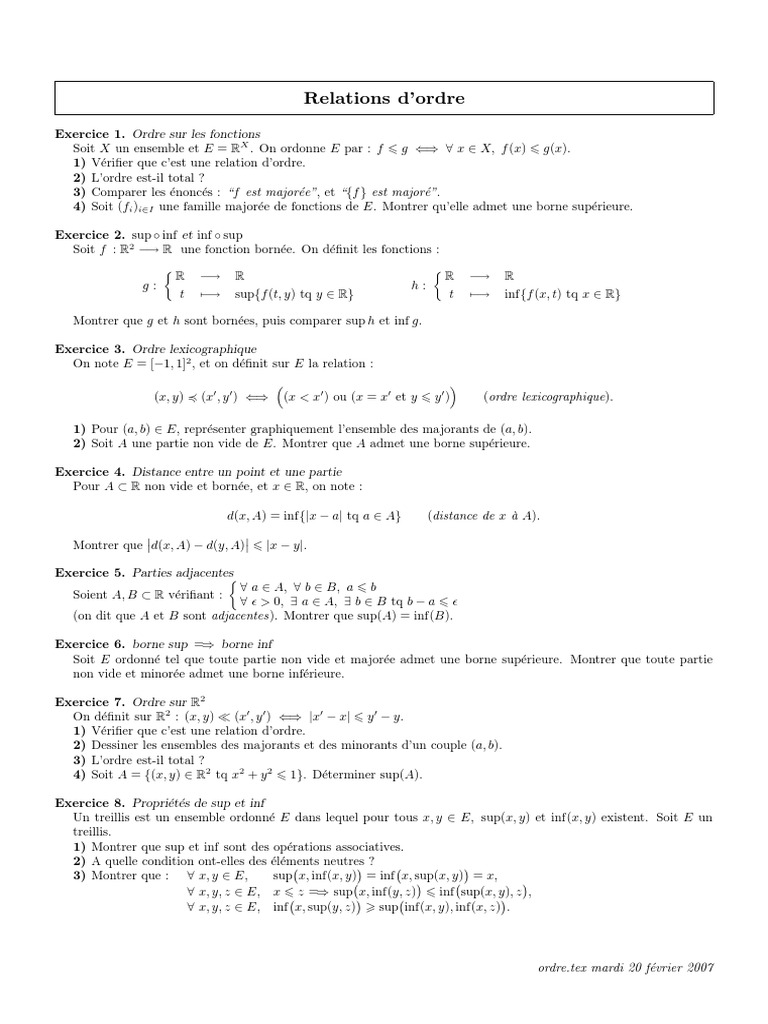 Relations D'ordre Exo | PDF | Inclusion (mathématiques) | Mathématiques