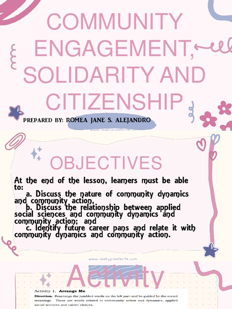 Community Engagement Solidarity and Citizenship Lesson 1 | PDF ...