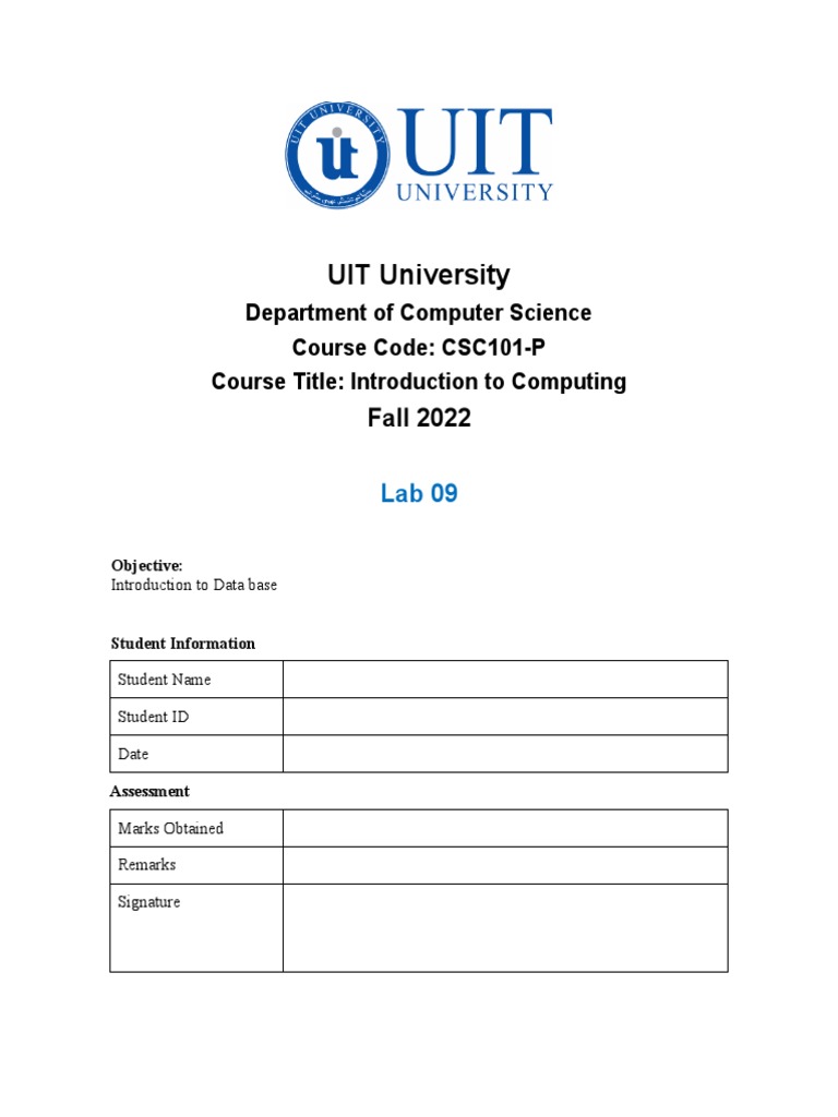 Csc101 Lab 09 Database Introduction Pdf Computers