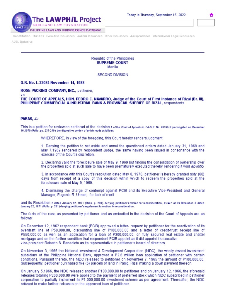 Case 83 - Rose Packing Co., Inc vs. Court of Appeals | PDF | Mortgage ...