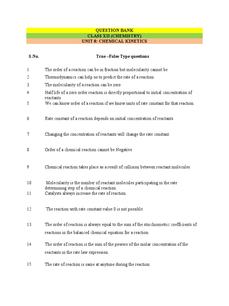8.TF Chemical Kinetics | PDF | Reaction Rate | Chemical Reactions