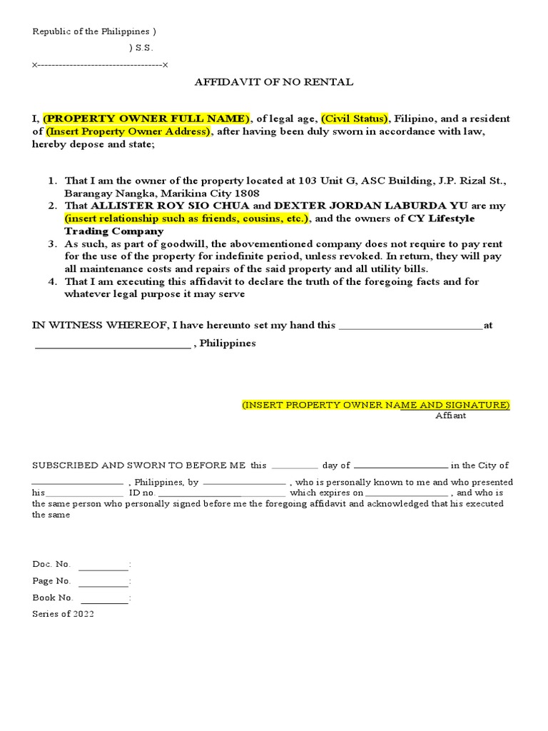 Affidavit of No Rental | PDF | Social Science