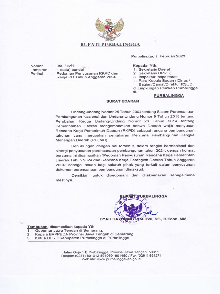 SE Pedoman Penyusunan RKPD Dan RENJA TA 2024 | PDF