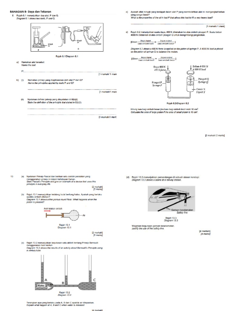 Pecutan Sains SPM BAHAGIAN B - Daya Dan Tekanan | PDF