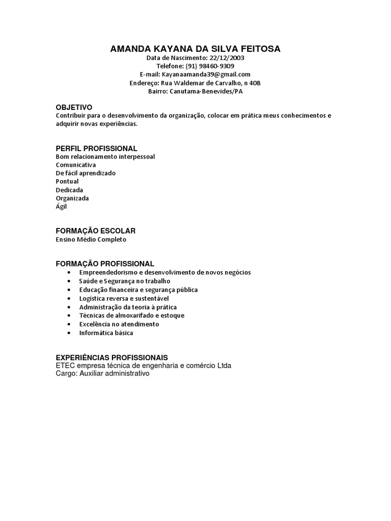 Currículo Amanda PDF | PDF