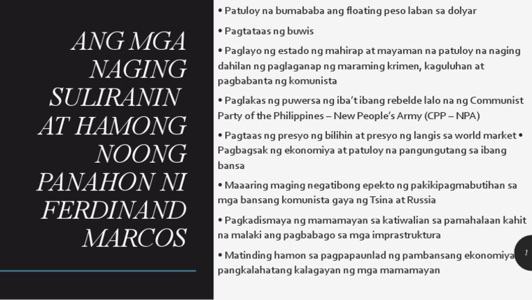 Ang Mga Naging Suliranin at Hamong Noong Panahon Ni Ferdinand Marcos | PDF