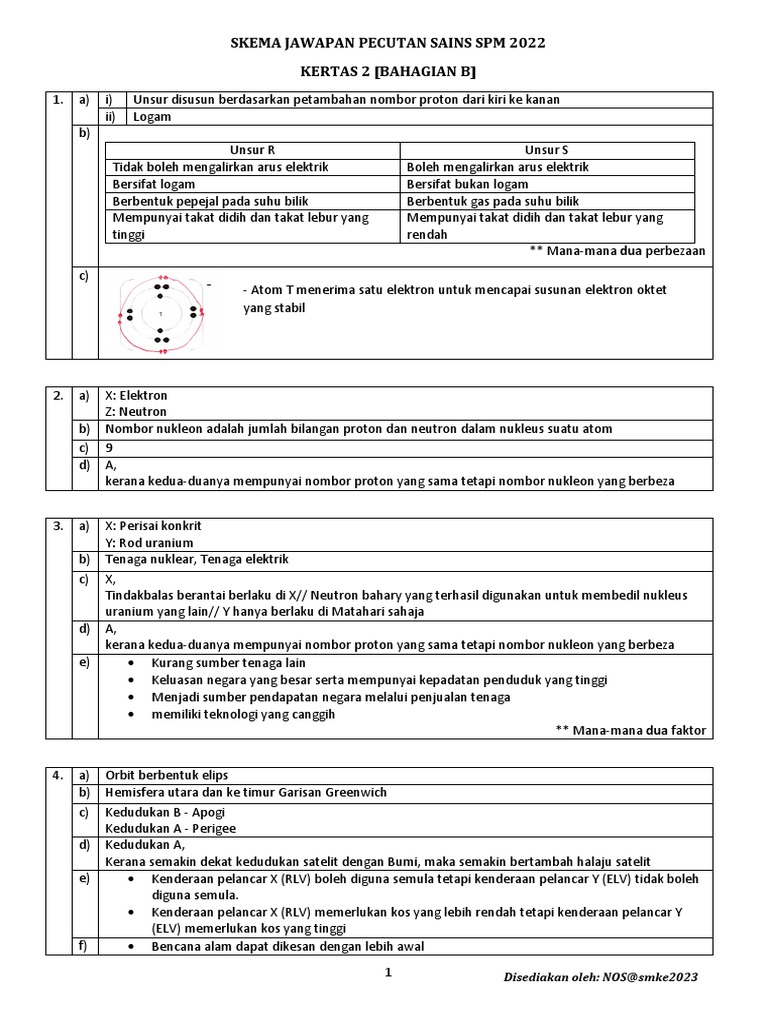 Skema Jawapan Pecutan Sains SPM 2022 BHGN B | PDF