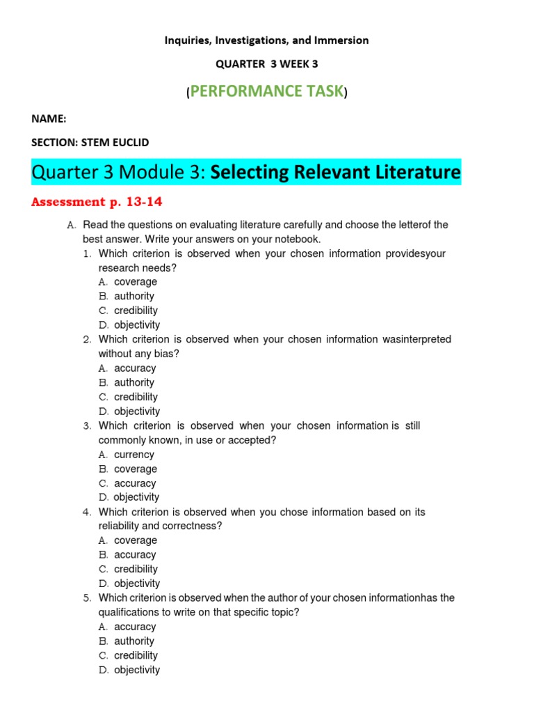 Evaluating Literature for Relevant Research | PDF | Credibility ...