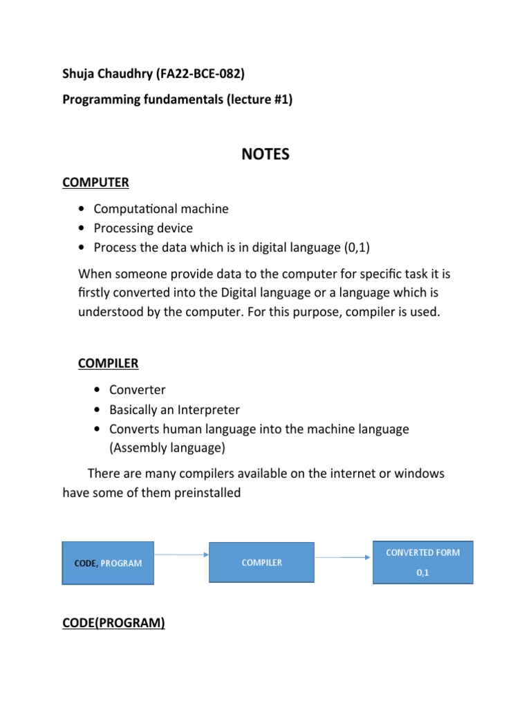 Programing Fundamentals Lecture 1 2 Notes Pdf Algorithms Operating System