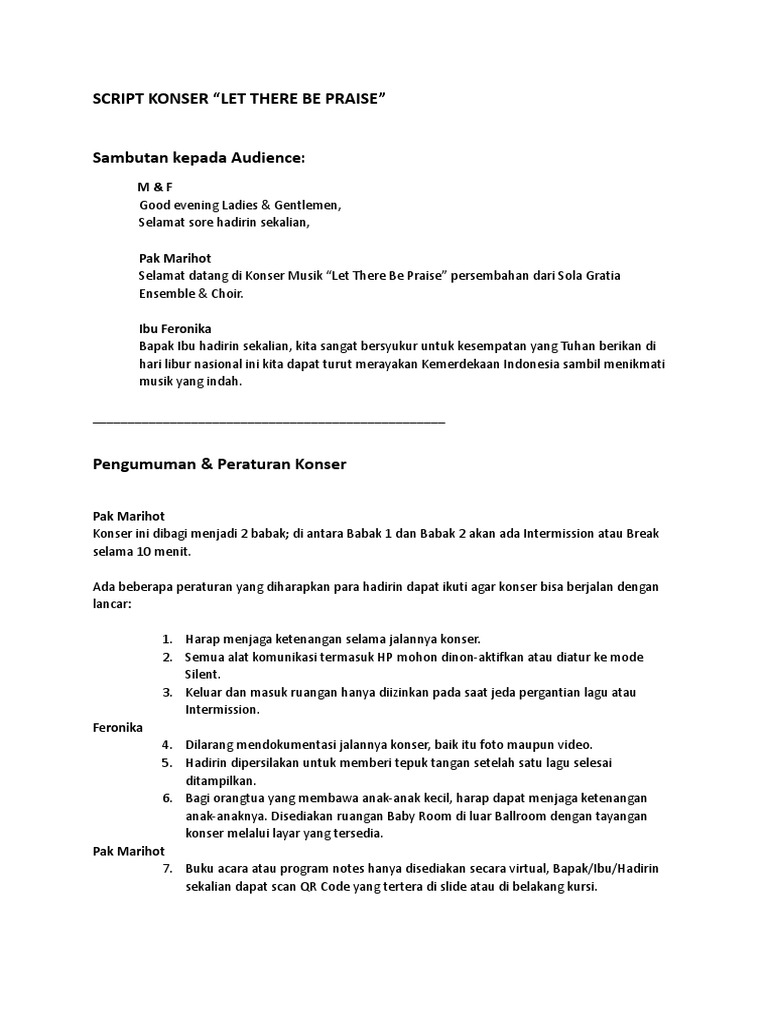 FINAL - SCRIPT KONSER - Let There Be Praise | PDF