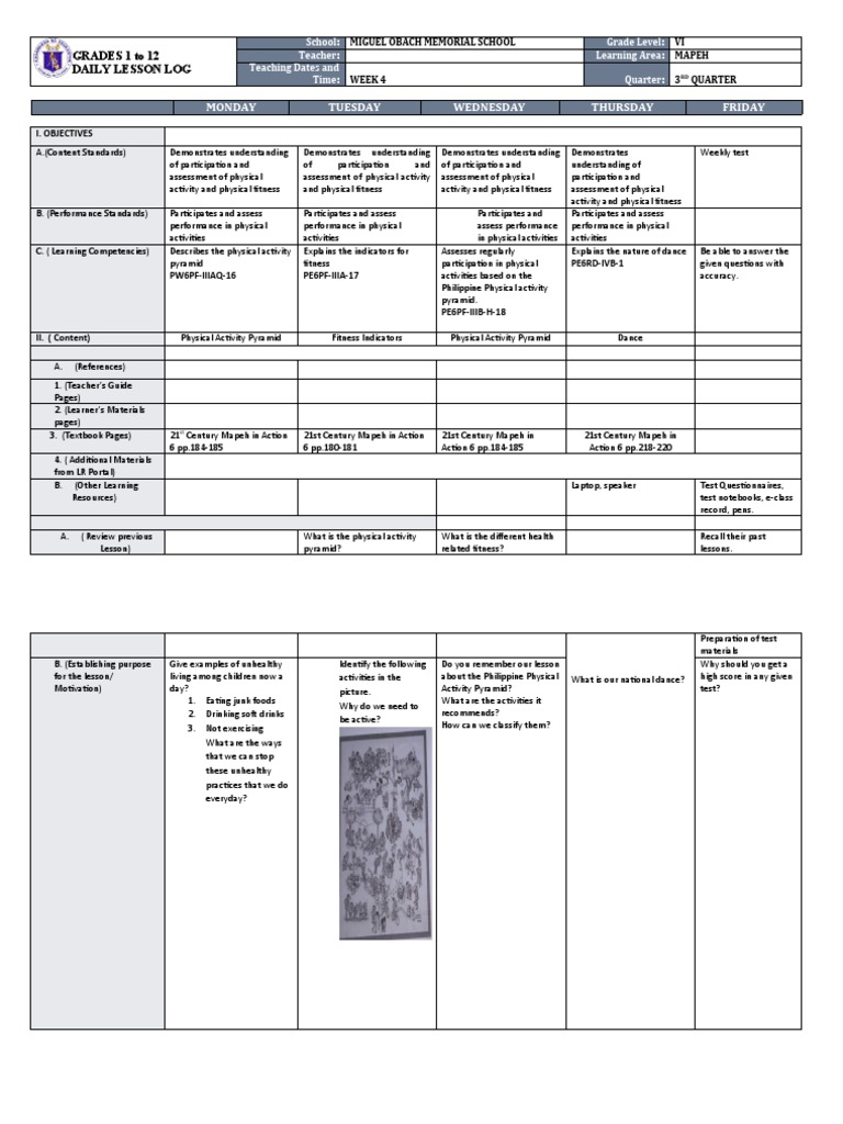DLL - Mapeh 6 - Q3 - W4 | PDF | Learning | Teachers