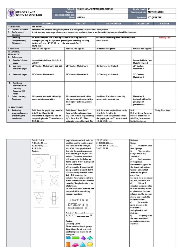 DLL - Mathematics 6 - Q3 - W4 | PDF | Equations | Mathematics