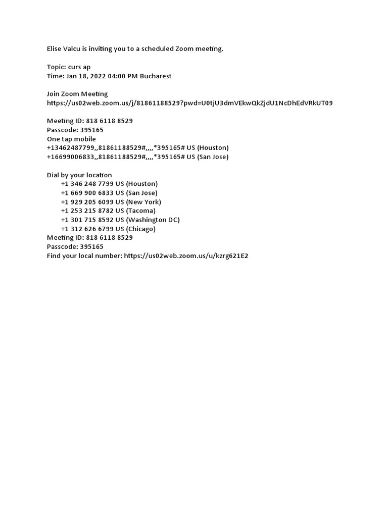 Zoom Meeting Invitation: Curs Ap | PDF