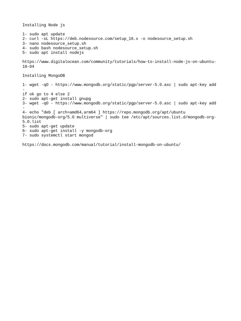 Mongo, Node Install On Server Commands | PDF