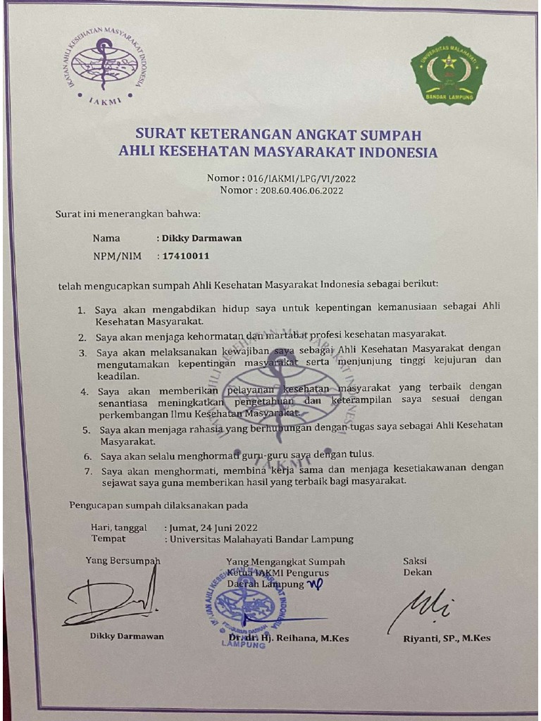 Surat Keterangan Angkat Sumpah | PDF