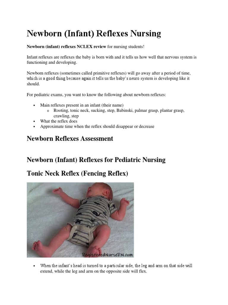 Newborn (Infant) Reflexes Nursing | PDF | Medical Tests | Reflexes