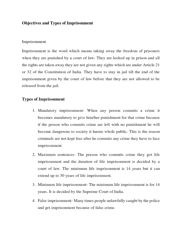 Objectives and Types of Imprisonment | PDF | Life Imprisonment | Prison