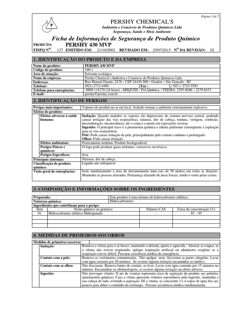 Solvente Pershy 430 MVP (REV) | PDF | Química | Desperdício